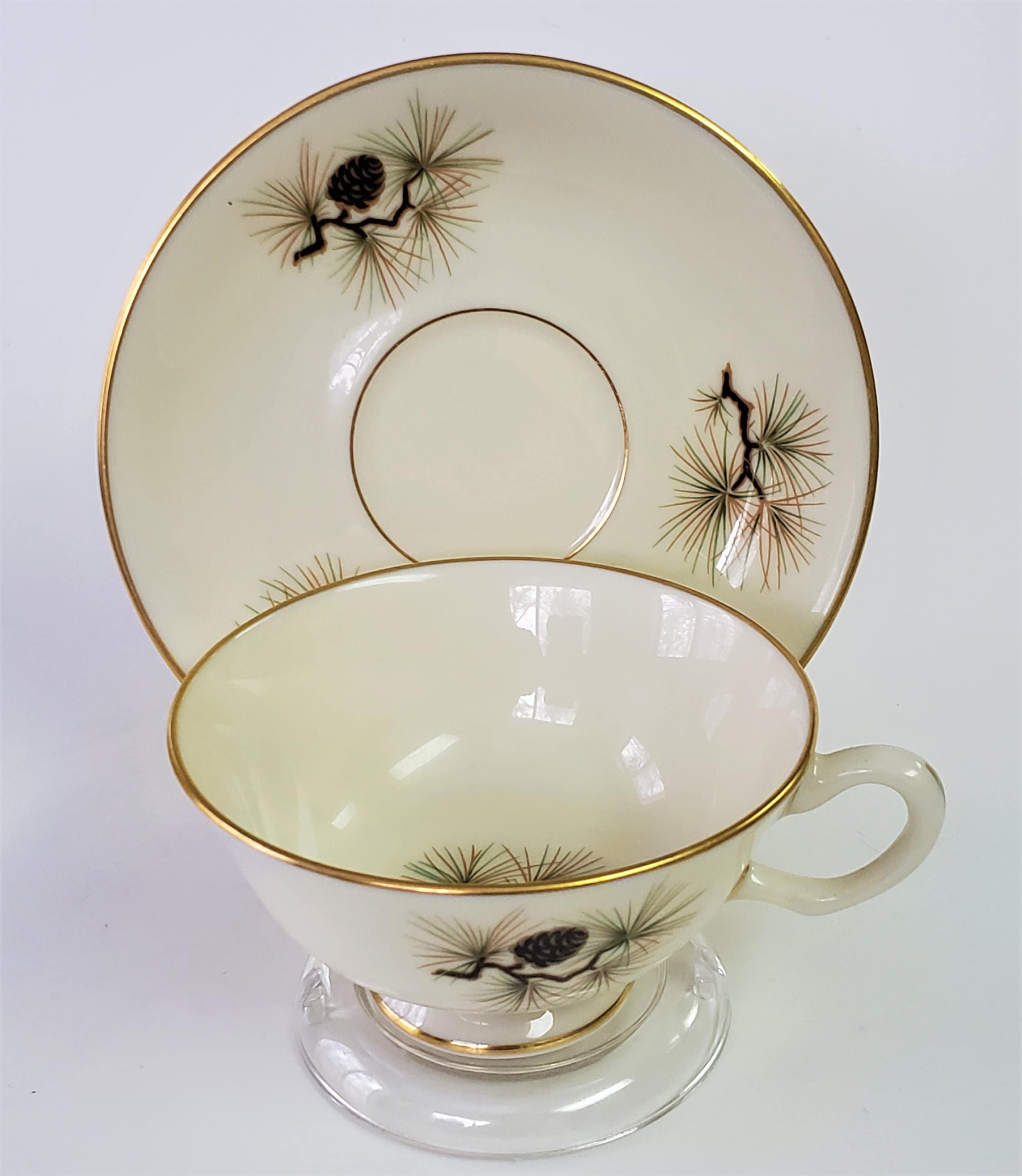 Lenox Tea Cup and Saucer - Pine Pattern - Pine Cones, Gold - Etsy