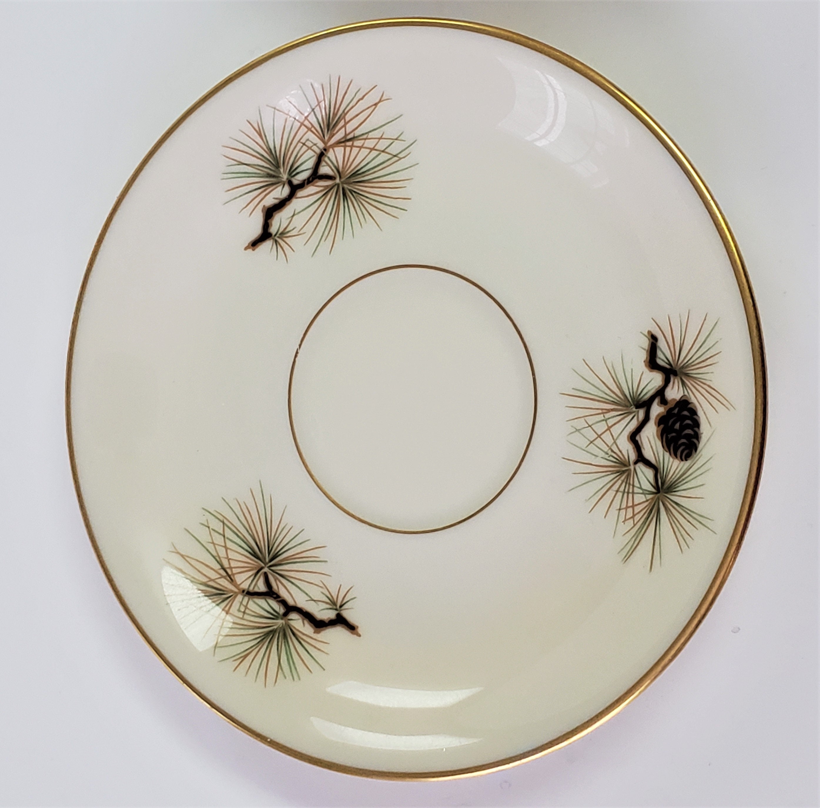 Lenox Tea Cup and Saucer - Pine Pattern - Pine Cones, Gold - Etsy