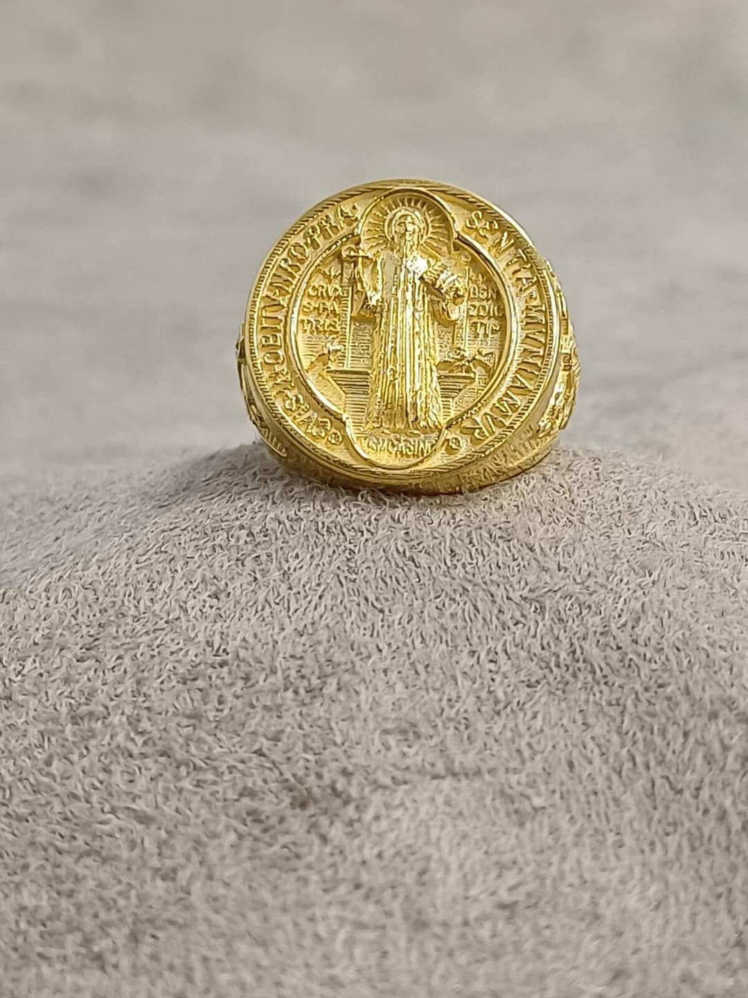 Gold Saint Benedict Handmade Ring, 10k 14k 18k Solid Gold Jewelry, Anel ...