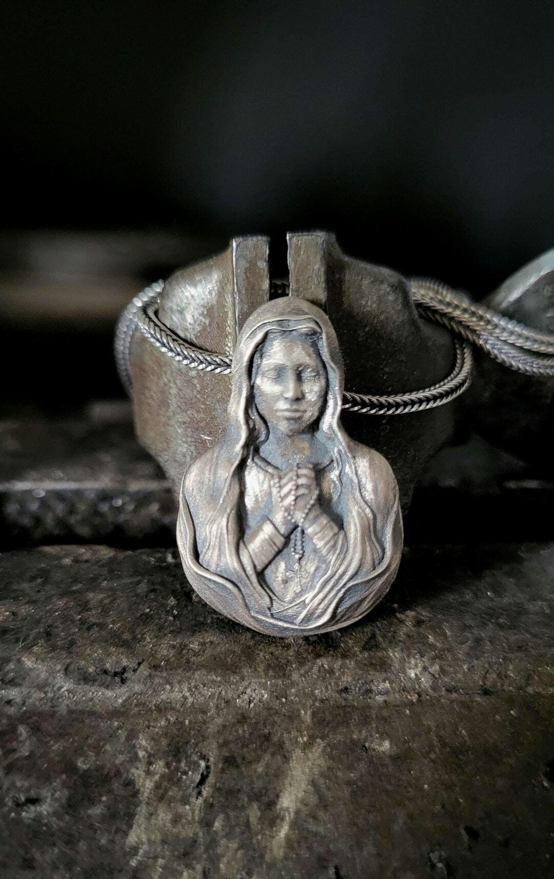 Virgin Mary Praying Silver Pendant, 925k Sterling Silver Religious ...