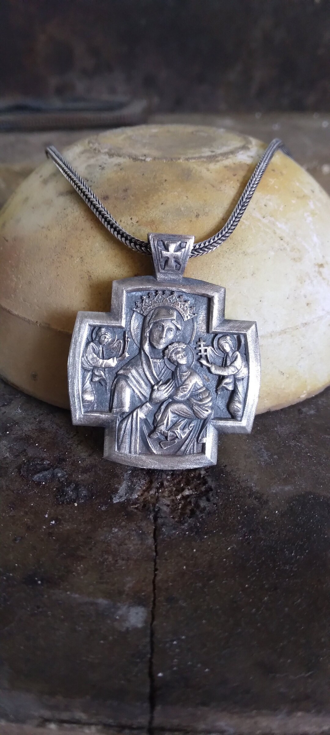 Silver Virgin Mary and Baby Jesus Cross Pendant, Orthodox Cross ...