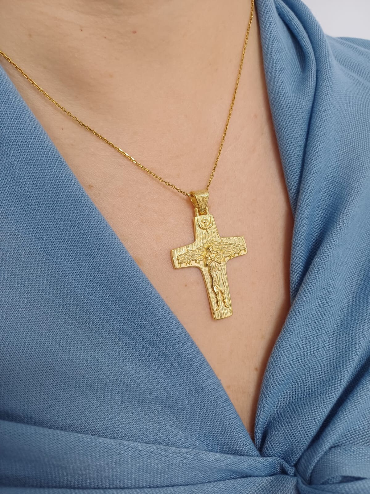 Gold Papa Cross Pendant, 10k 14k 18k Solid Gold Men's Necklace, Cruz Do ...