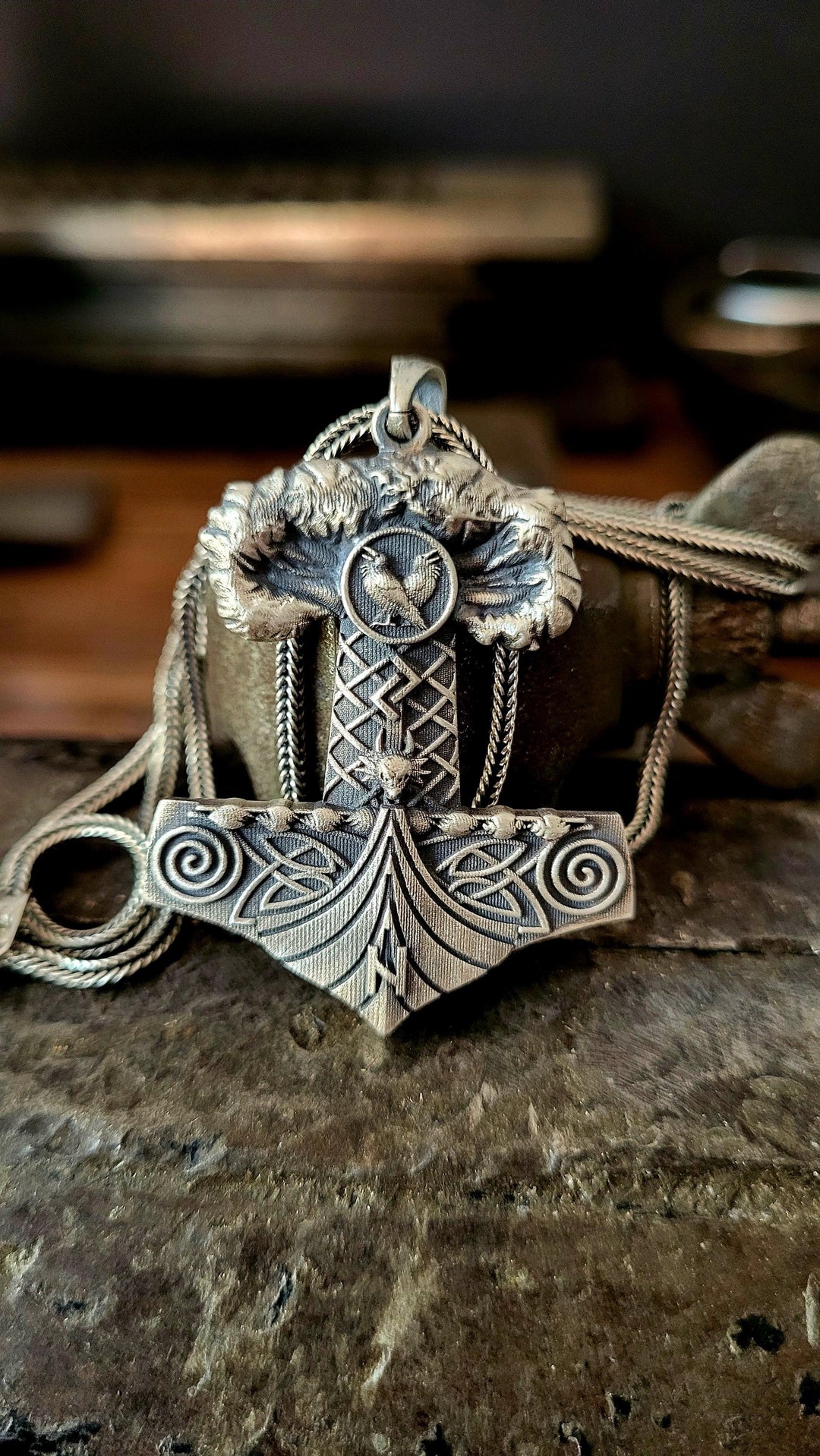 Sterling Silver Mjolnir Pendant – Odin Ravens, Yggdrasil Viking ...