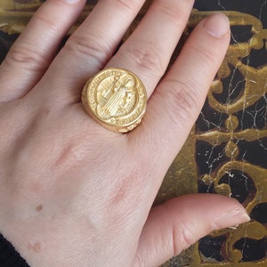 Gold Saint Benedict Handmade Ring, 10k 14k 18k Solid Gold Jewelry, Anel ...