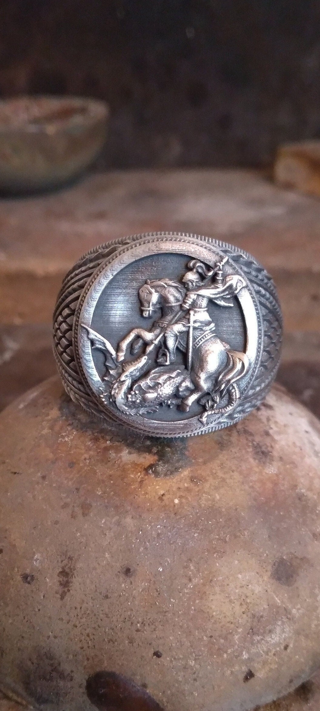 Saint George van Lydda Dragon Silver Ring, Sao Jorge Sieraden voor ...