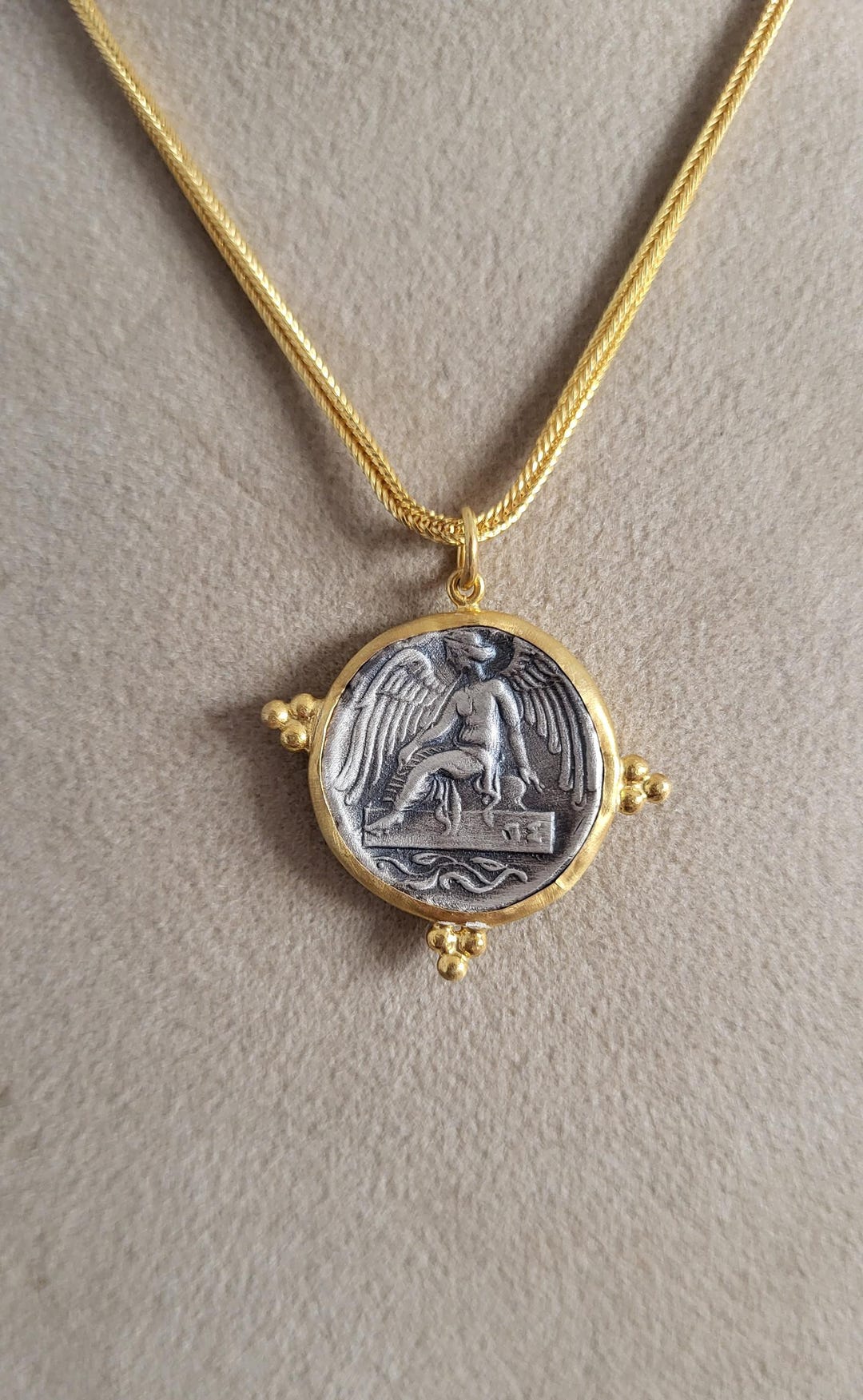 Ancient Eagle and Angel Silver Coin Pendant, 925k Sterling Silver and ...