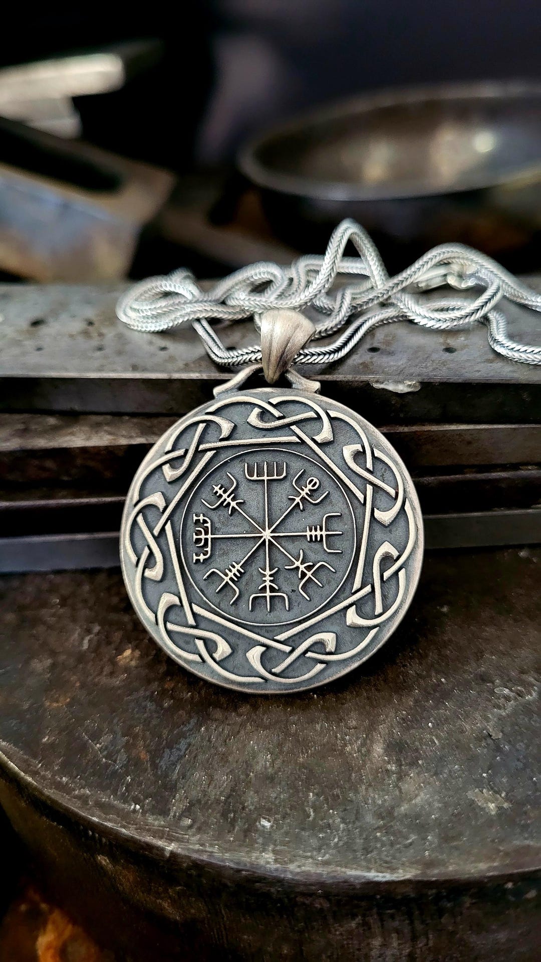 Sterling Silver Viking Aegishjalmr Necklace: Norse Symbol Medallion - Etsy