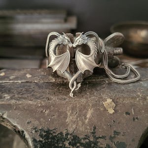 Dragon Heart Silver Pendant With Chain, 925k Sterling Silver Handmade ...