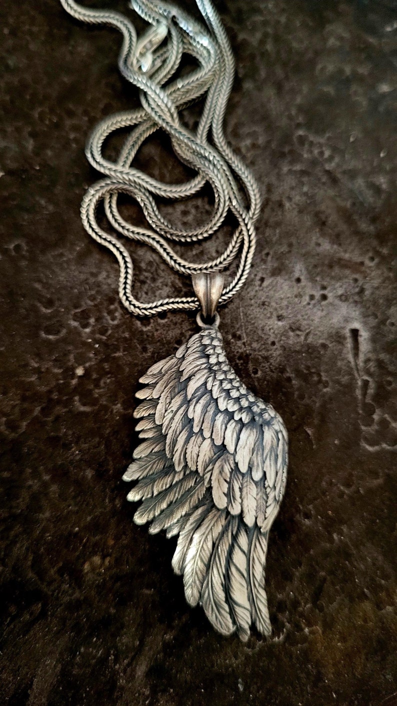925 Sterling Silver Men’s Angel Wing Pendant - Gothic Warrior Wing ...