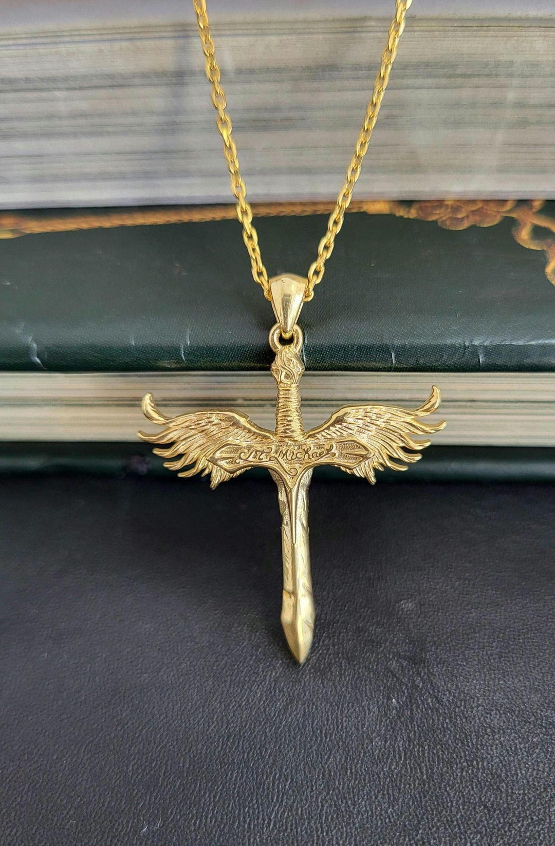 Gold Archangel Michael Sword Pendant, 10k 14k 18k Solid Gold Jewelry ...