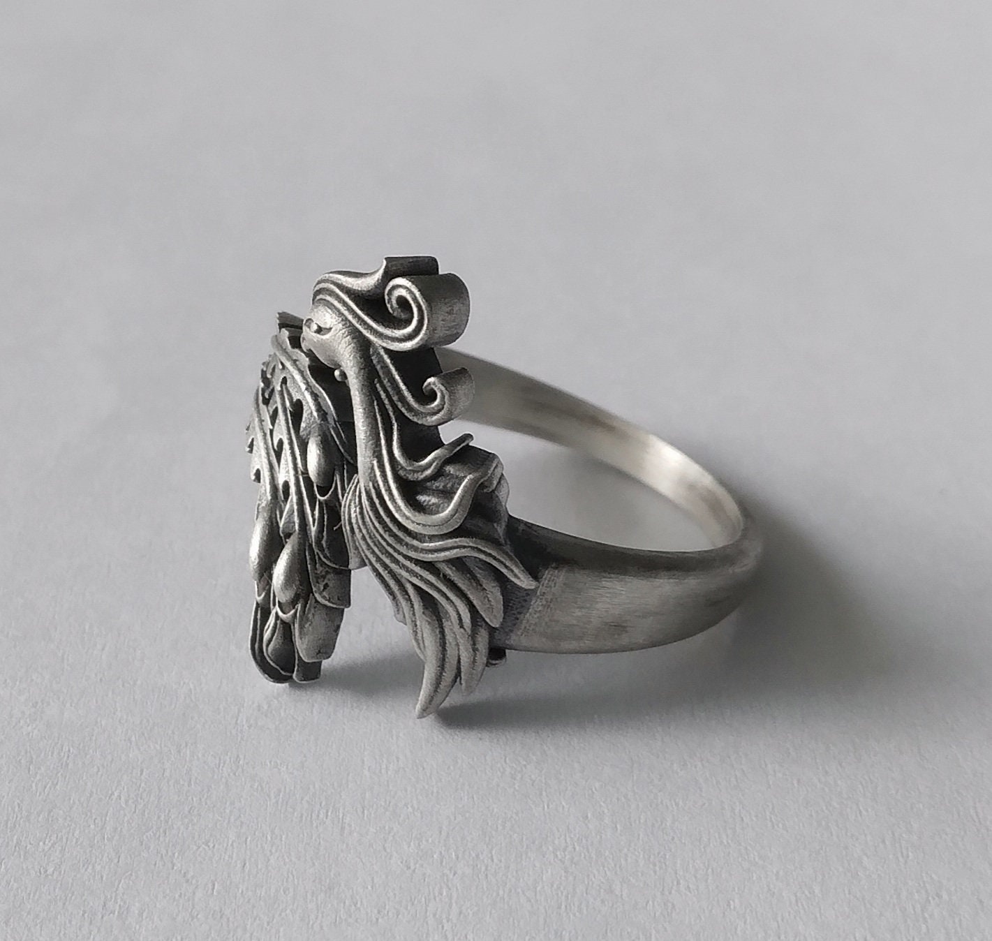 Phoenix Fire Bird Silver Ring, 925k Sterling Silver Pinky Ring, Fantasy ...