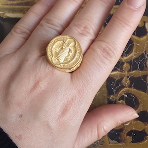 Gold Saint Benedict Handmade Ring, 10k 14k 18k Solid Gold Jewelry, Anel ...