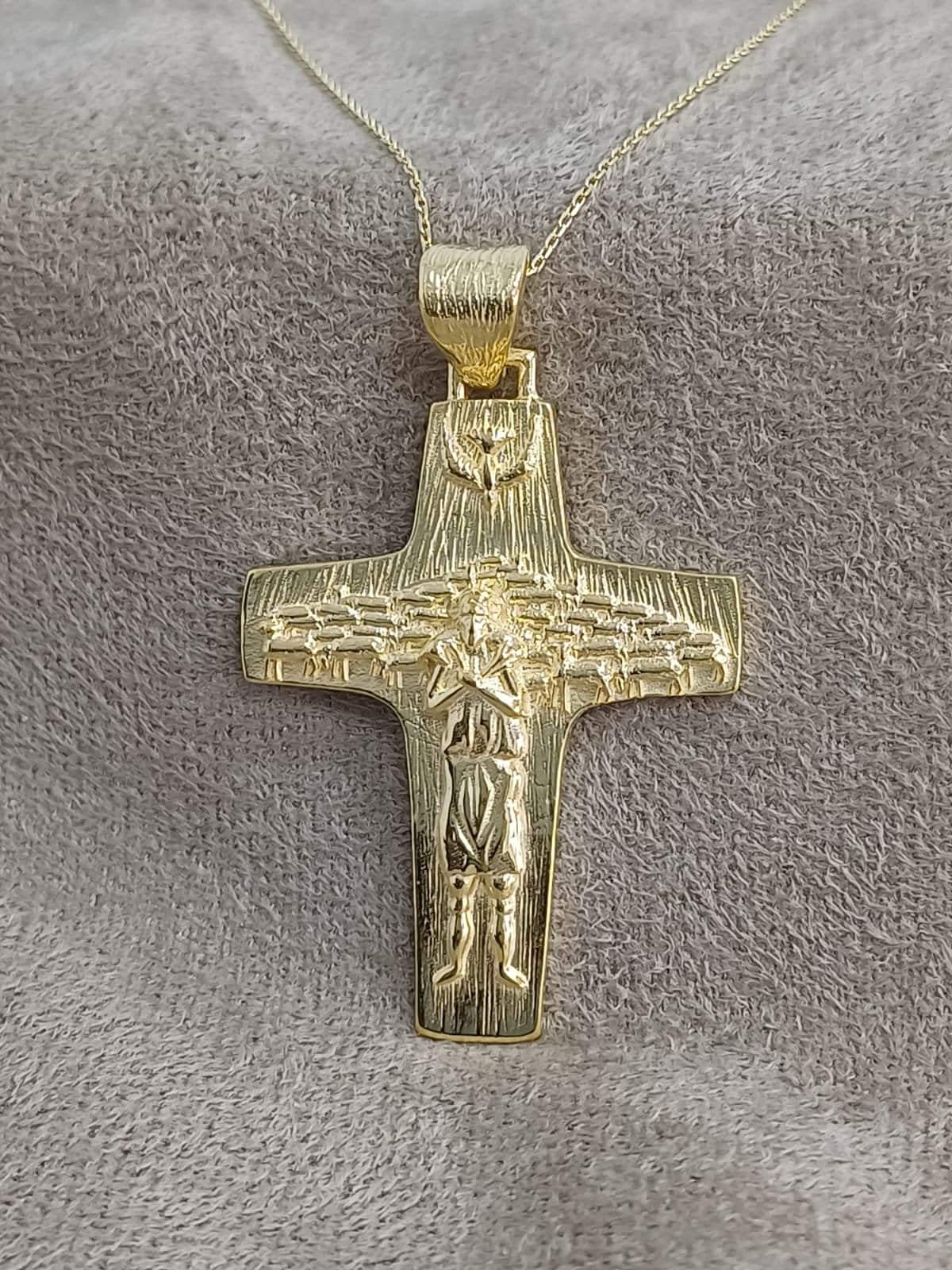 Gold Papa Cross Pendant, 10k 14k 18k Solid Gold Men's Necklace, Cruz Do ...
