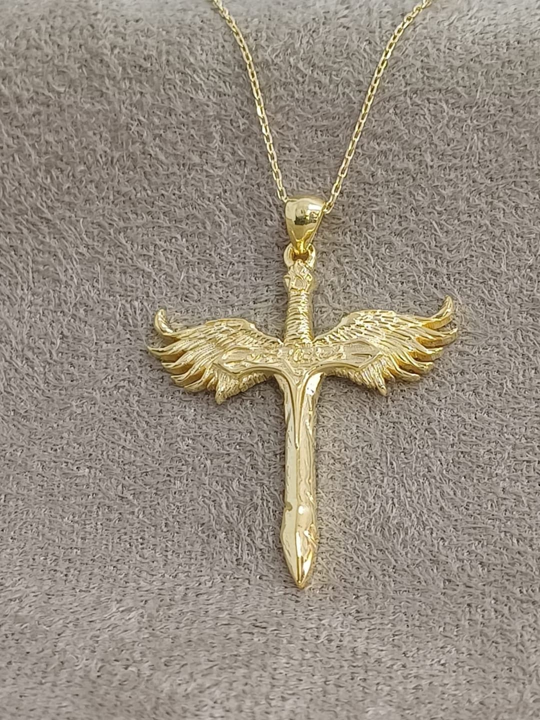 Gold Archangel Michael Sword Pendant, 10k 14k 18k Solid Gold Jewelry ...