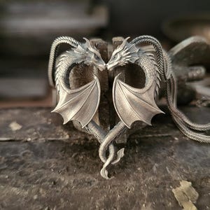 Dragon Heart Silver Pendant With Chain, 925k Sterling Silver Handmade ...