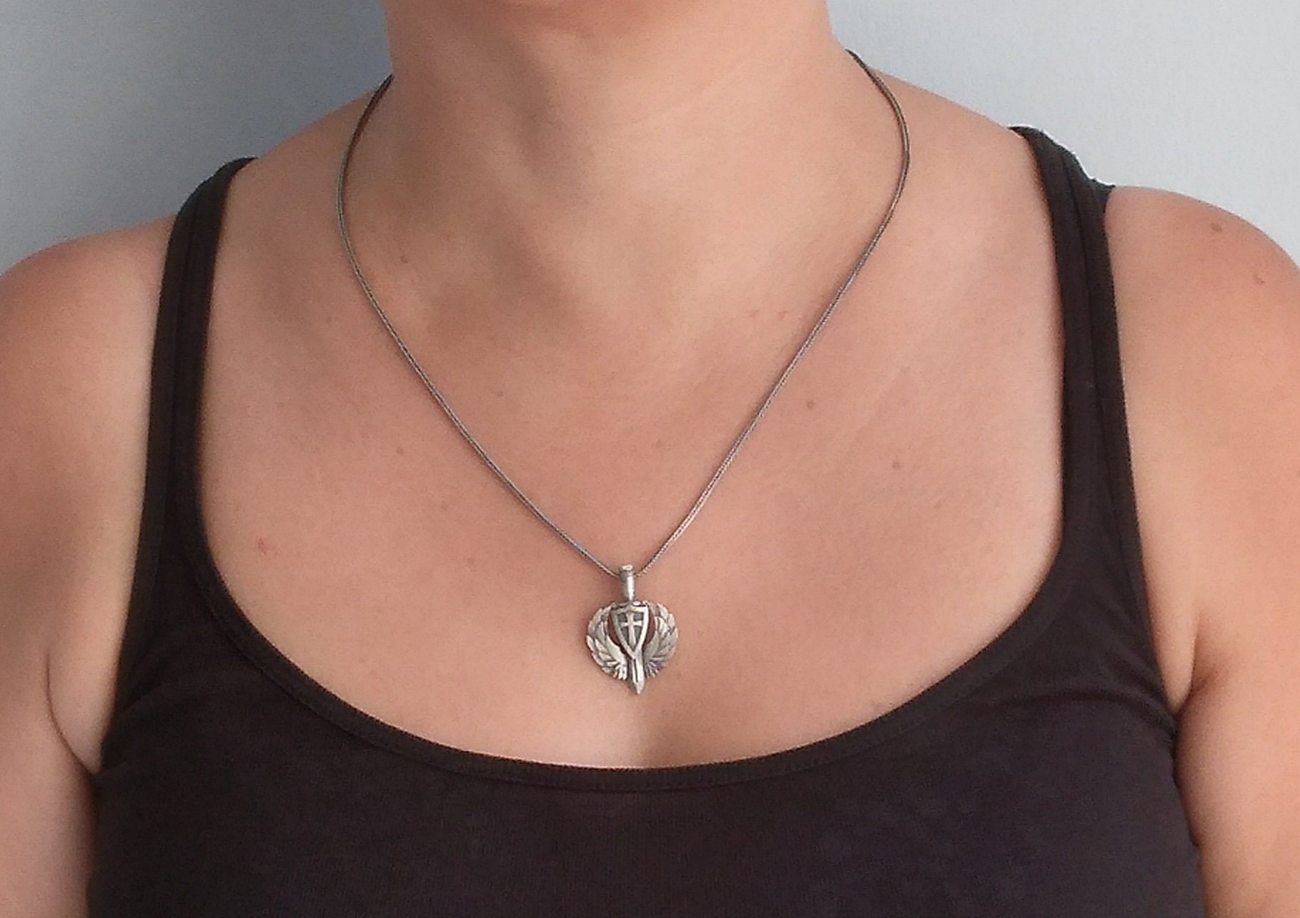 Shield Sword and Angel Wings Silver Pendant, 925k Custom Mens Jewelry ...