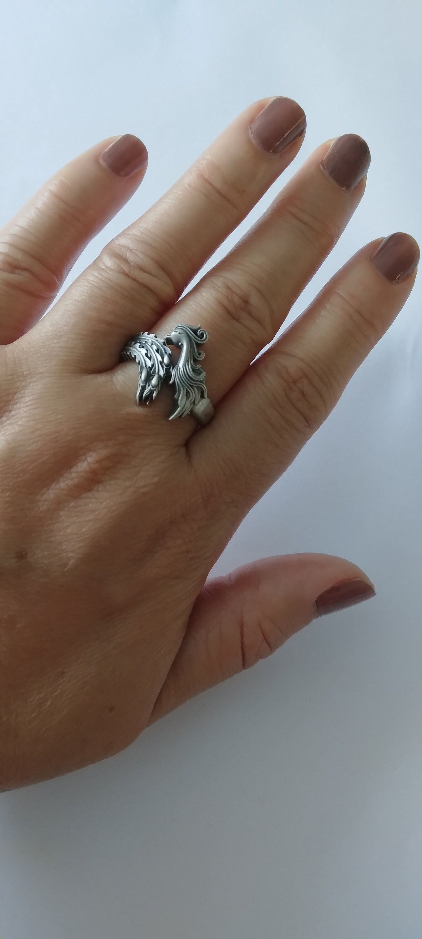 Phoenix Fire Bird Silver Ring, 925k Sterling Silver Pinky Ring, Fantasy ...