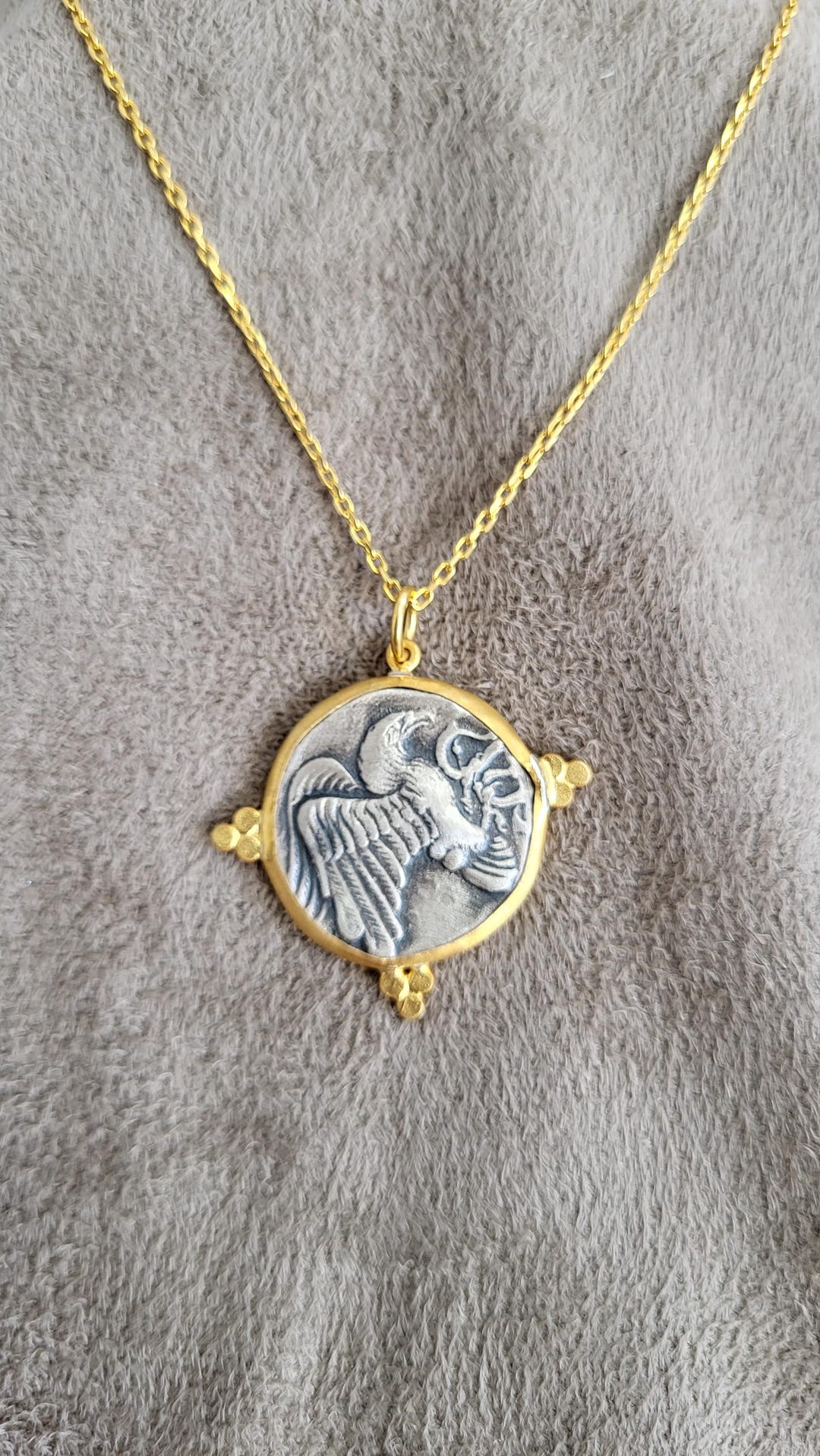 Ancient Eagle and Angel Silver Coin Pendant, 925k Sterling Silver and ...