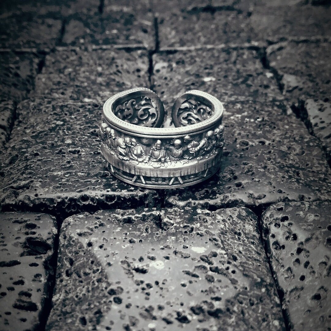 The Last Supper Christ Silver Ring 925k Christian Cross Ring - Etsy