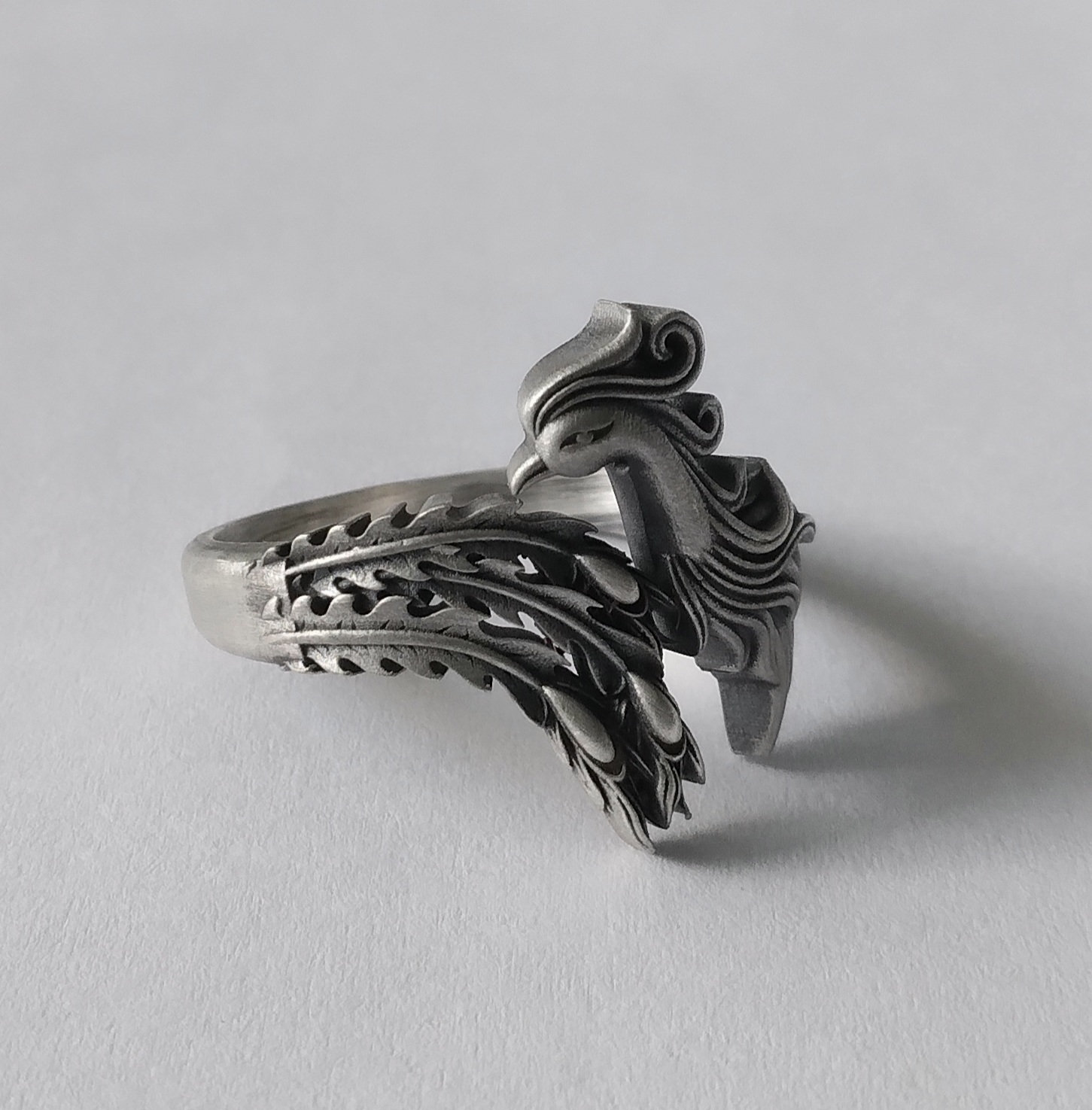 Phoenix Fire Bird Silver Ring, 925k Sterling Silver Pinky Ring, Fantasy ...