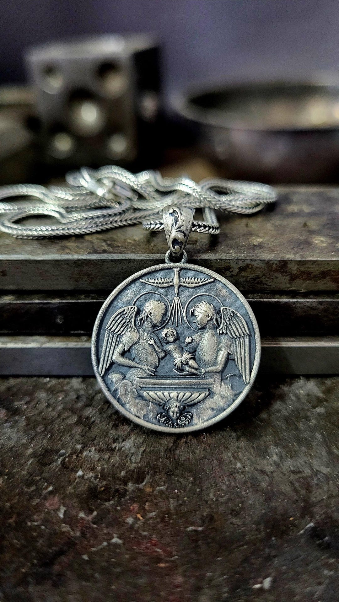 Handmade Sterling Silver Baptism Medallion Pendant Necklace - Etsy