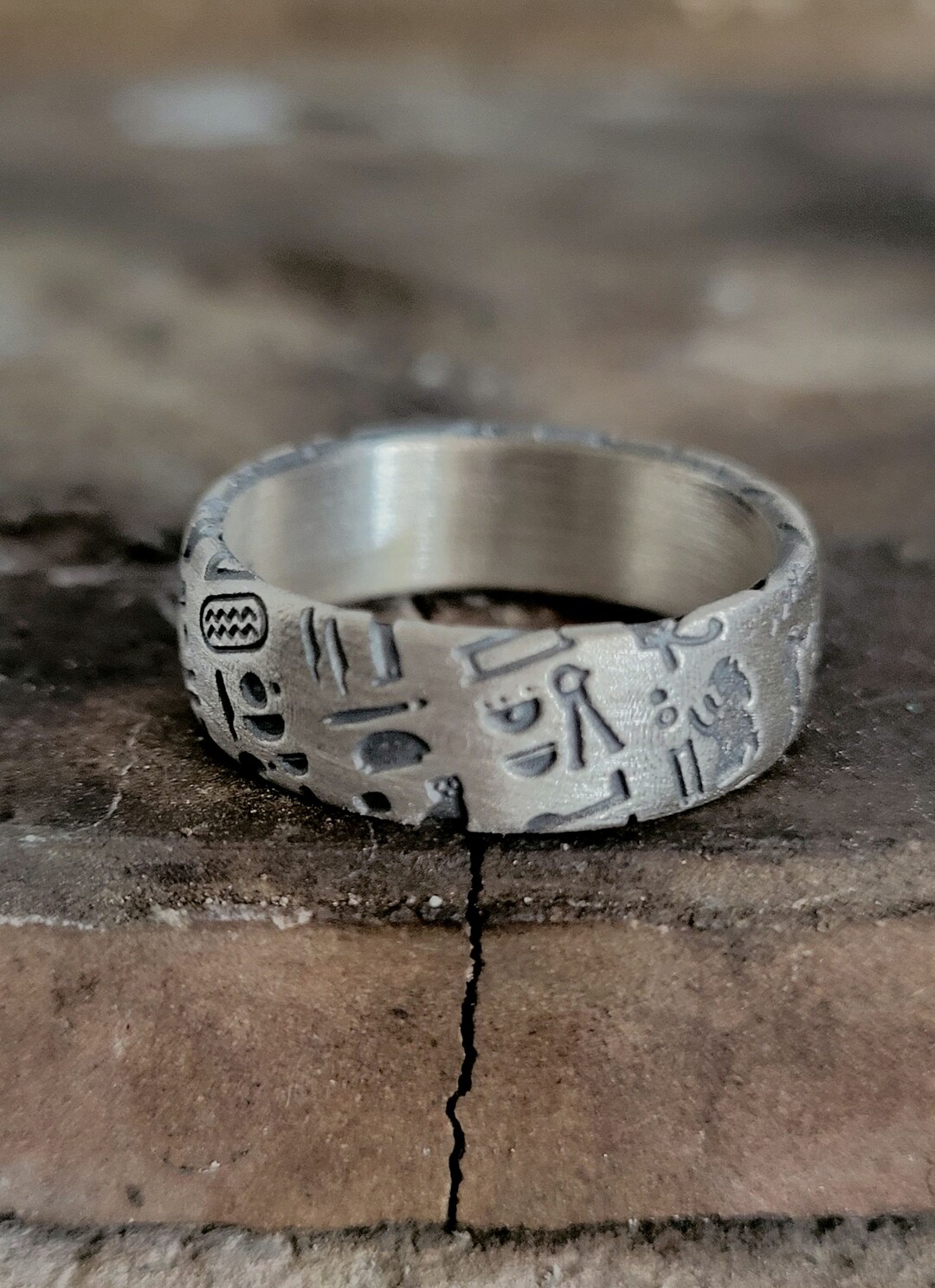Buy Ancient Egyptian Symbols Amulet Wedding Ring, 925k Sterling Silver Handmade Jewelry ...