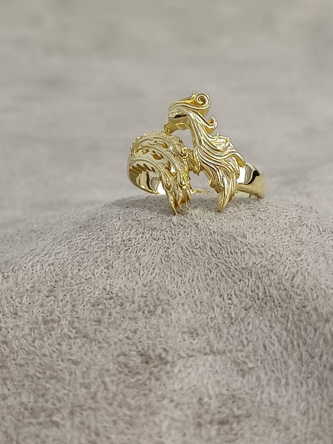 Gold Phoenix Fire Bird Ring, 10k 14k 18k Solid Gold Handmade Jewelry ...