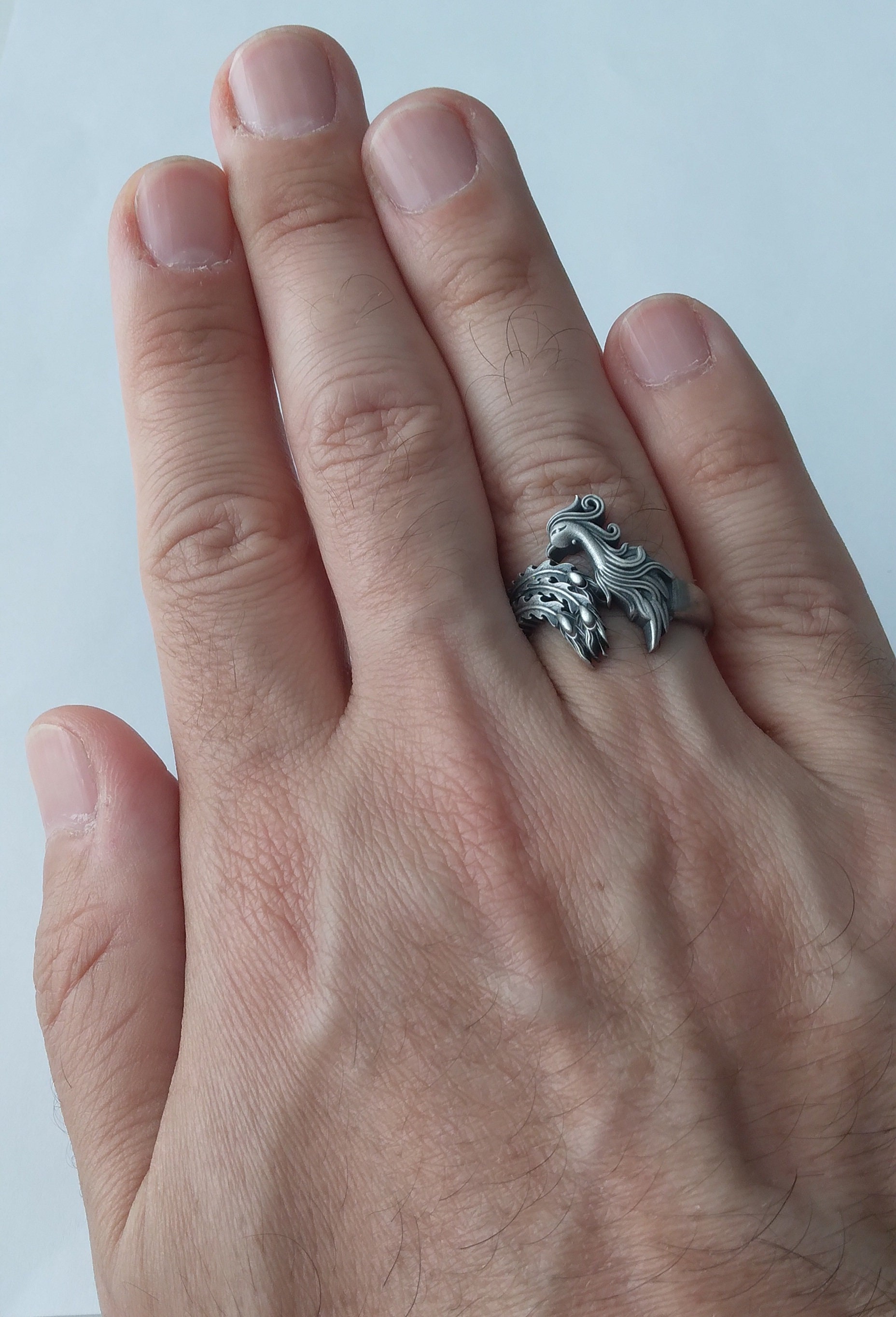 Phoenix Fire Bird Silver Ring, 925k Sterling Silver Pinky Ring, Fantasy ...