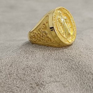 Gold Saint Benedict Handmade Ring, 10k 14k 18k Solid Gold Jewelry, Anel ...