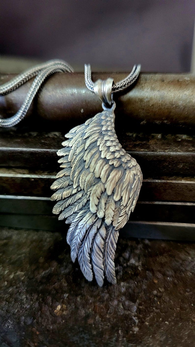 925 Sterling Silver Men’s Angel Wing Pendant - Gothic Warrior Wing ...