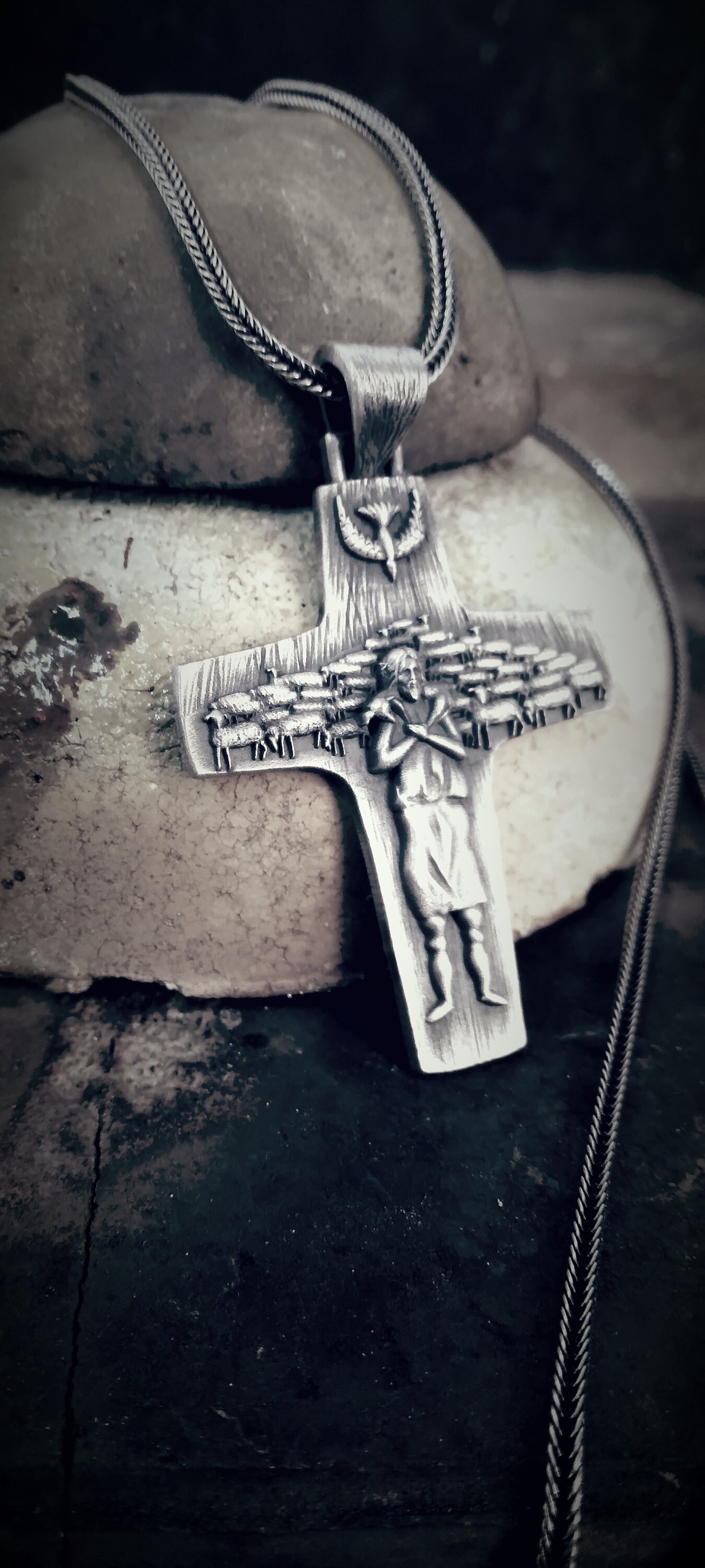 Papa Cross Silver Pendant, Shepherd Jesus Pendant,cruz Do Papa 925k ...