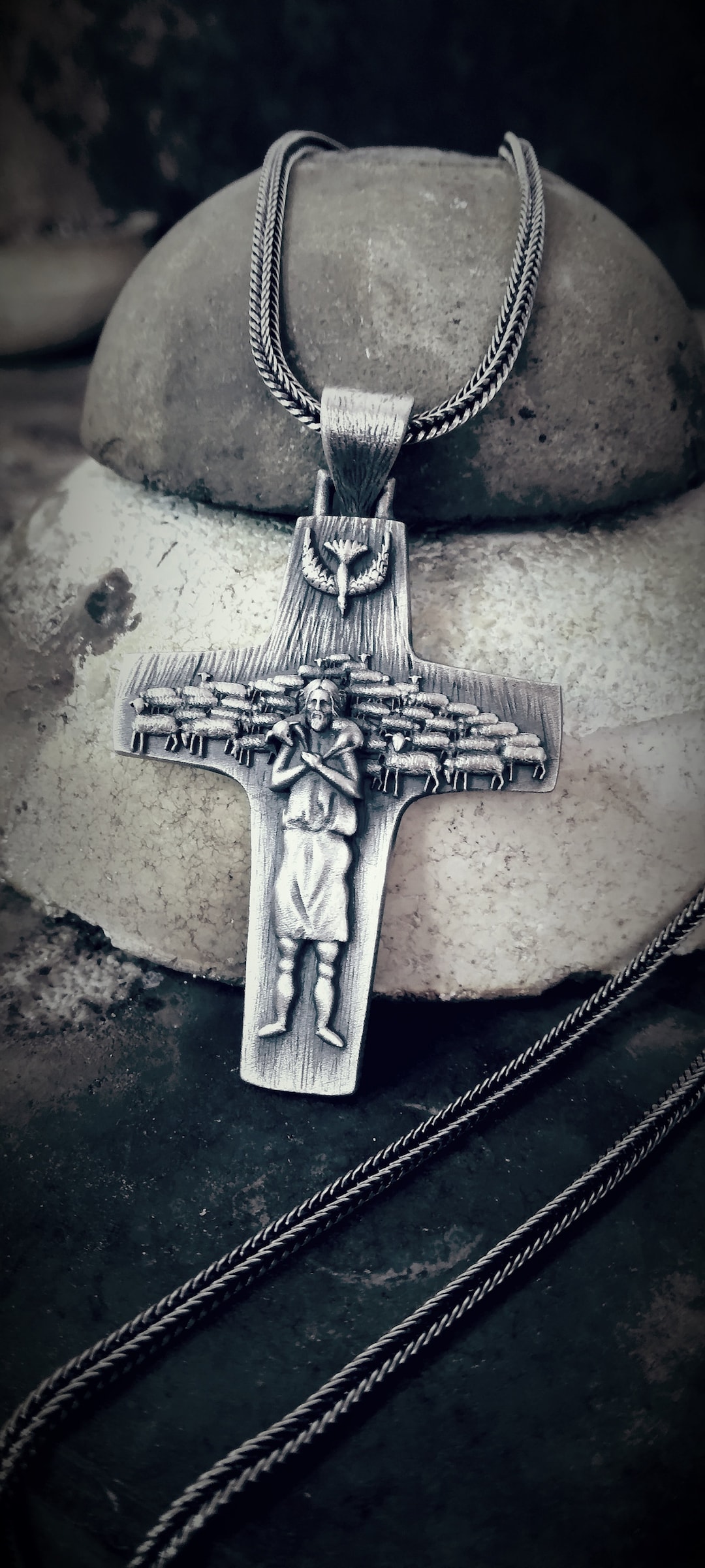 Papa Cross Silver Pendant, Shepherd Jesus Pendant,cruz Do Papa 925k ...