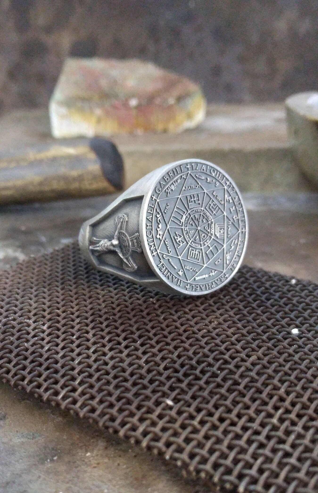 7 Archangel Pentagram Silver Ring, Goddesses Ring Men, Symbolic Silver ...