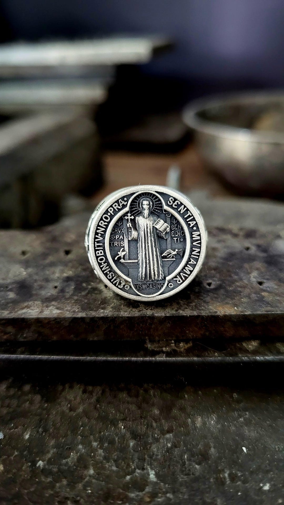 Saint Benedict Exorcism Ring: Handmade 925k Sterling Silver Catholic ...