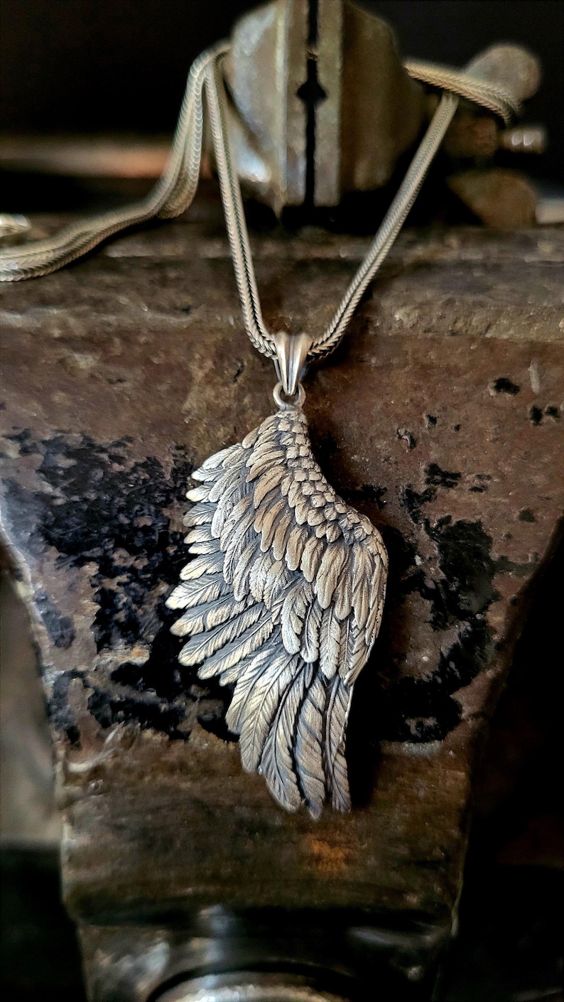 925 Sterling Silver Men’s Angel Wing Pendant - Gothic Warrior Wing ...