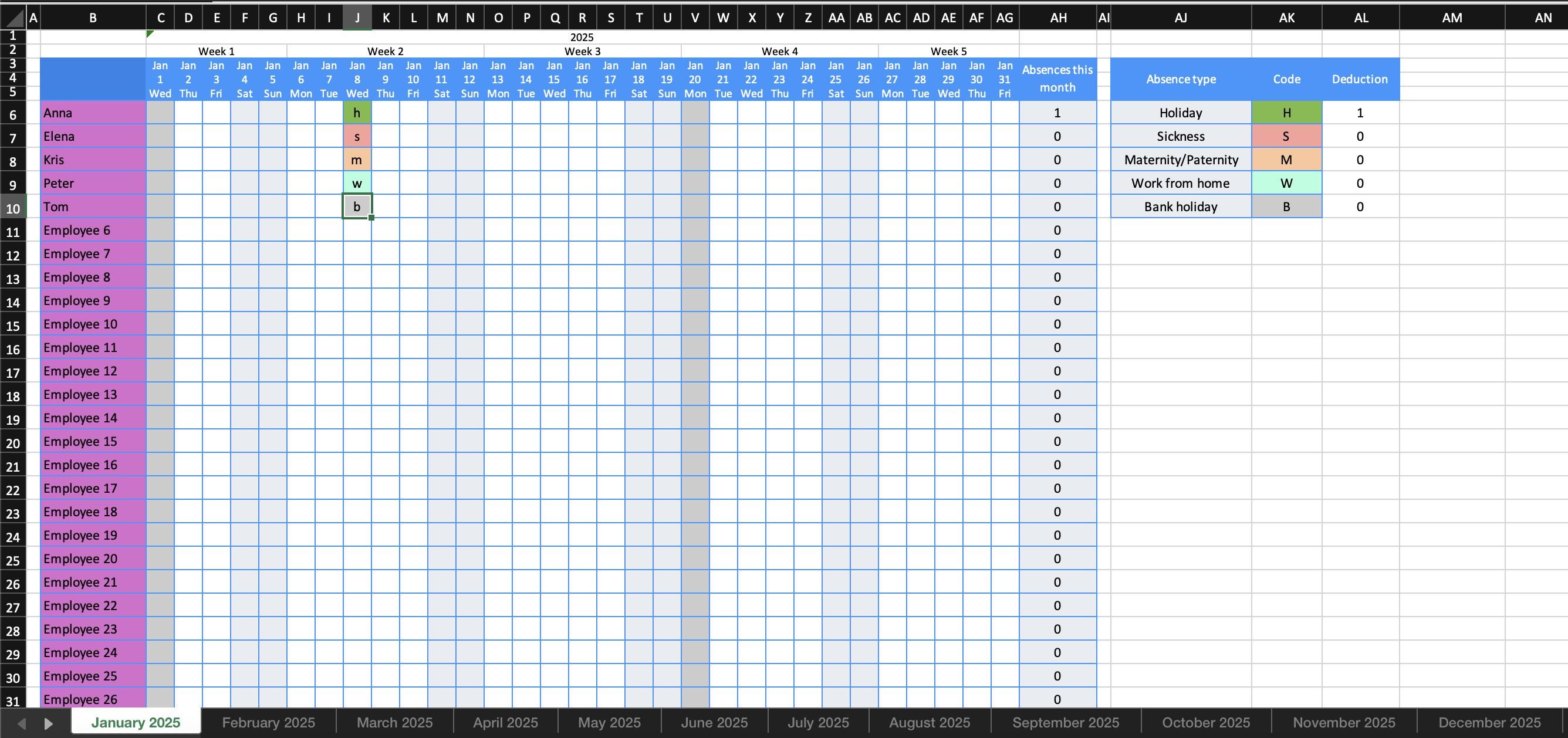 Employee Leave Tracker | Leave Planner | Absence Tracker | USA | Home ...