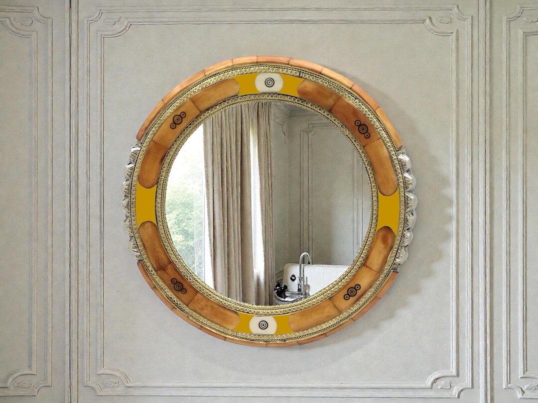 Resin & Copper Vanity Mirror Set: Rustic Wooden Frame, Metal Makeup ...
