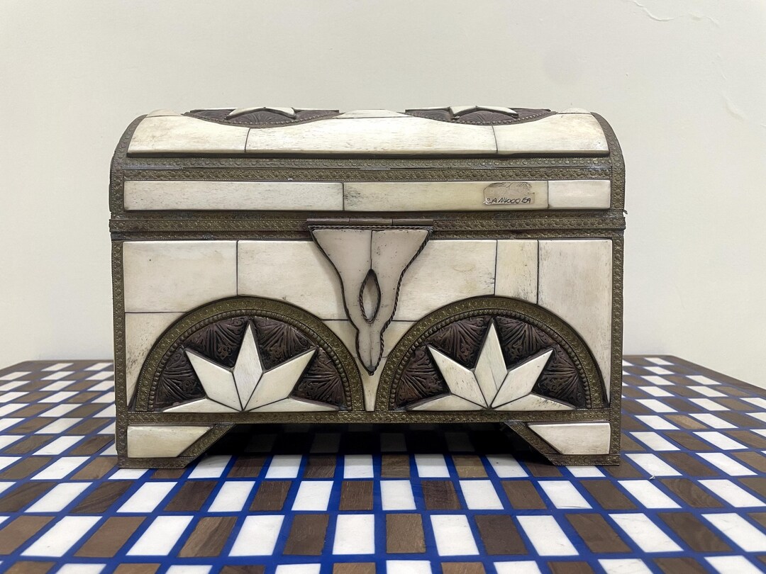 Antique Moroccan Jewelry Box – Handcrafted With Bone & Copper Luxury ...