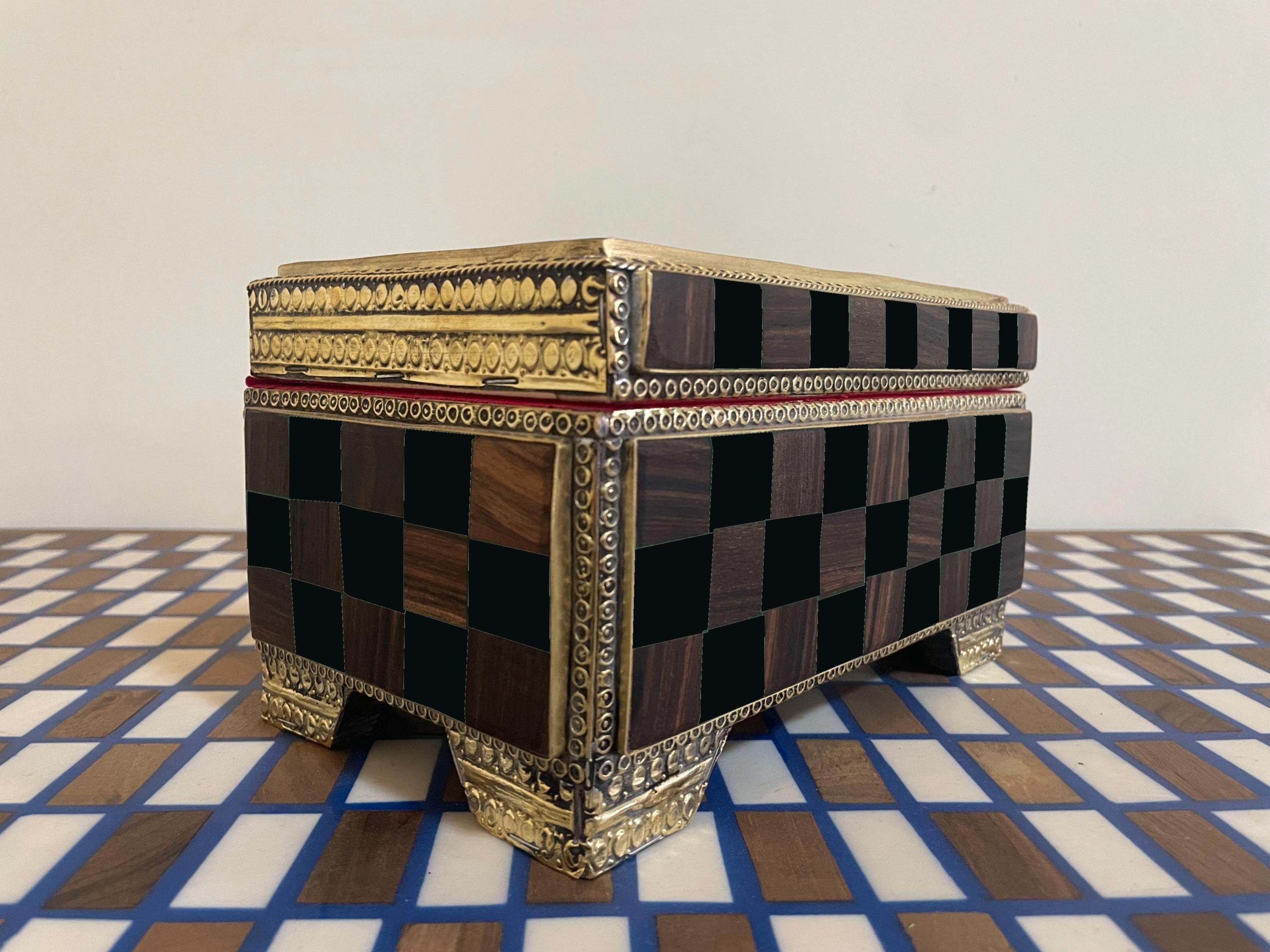 Walnut Wood Jewelry Box With Resin Inlay - Handcrafted Vintage ...