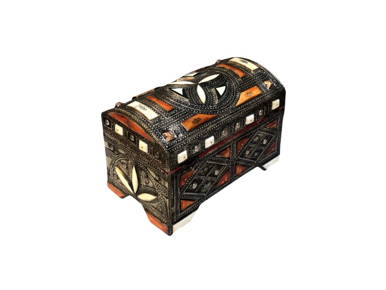 Handmade Moroccan Jewelry Box: Resin, Copper Motif Wood, Vintage ...