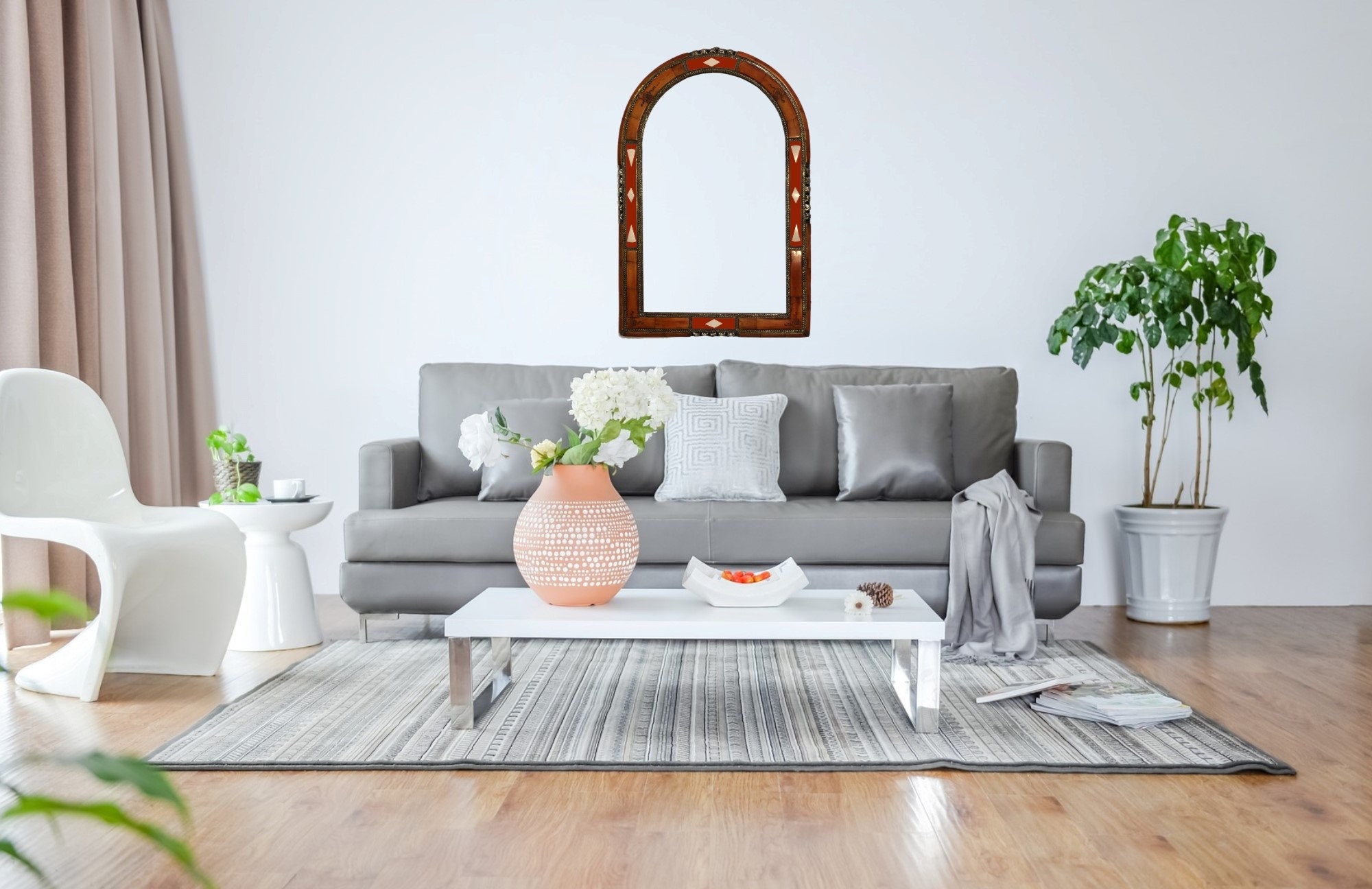 Rustic Resin & Copper Vanity Mirror Set: Arched Wall Decor Hanging ...