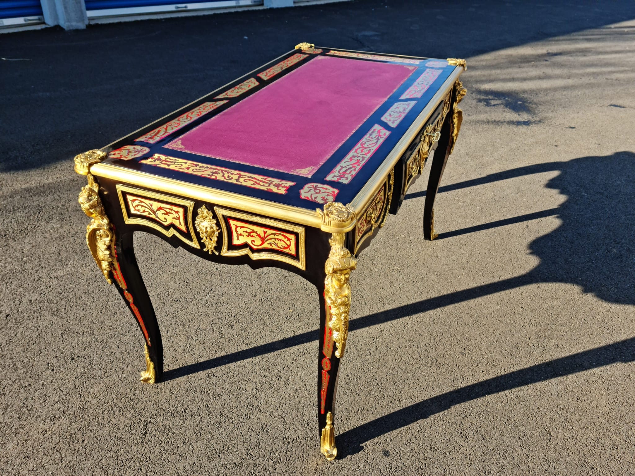 French-style Boulle Desk – Bureau Plat With Marquetry Inlay, Antique ...