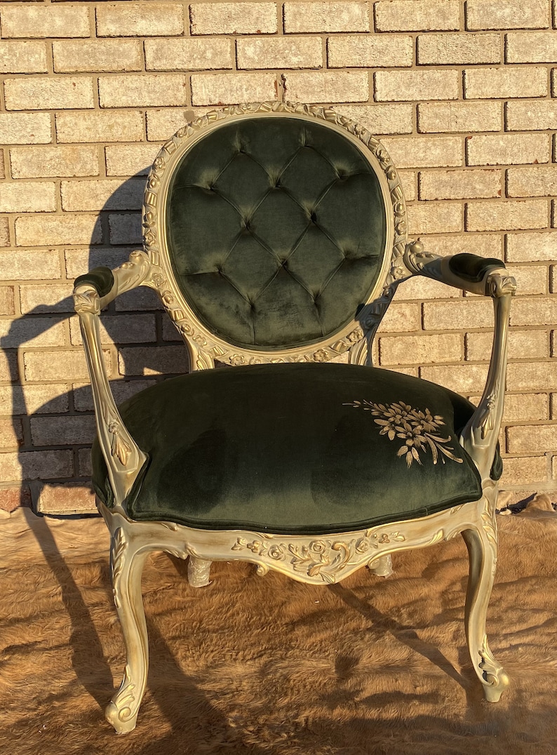Victorian Louis XIV Style Green Velvet Arm Chair - Etsy