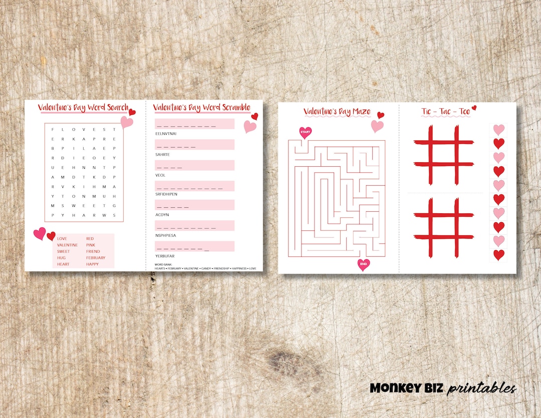 Printable Valentine's Day Kids Games - Etsy