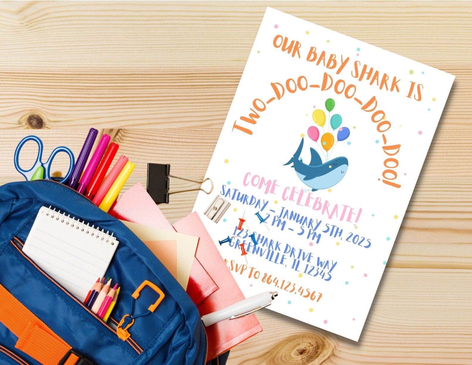 Baby Shark Two-doo Doo Doo Toddler Birthday Party Invitation Canva ...