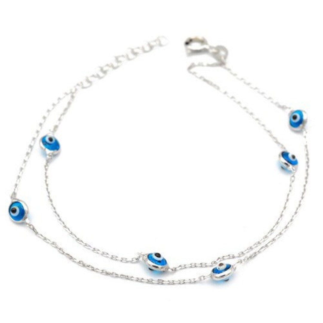 Dainty Silver Multi Strand Evil Eye Bracelet .925 - Etsy