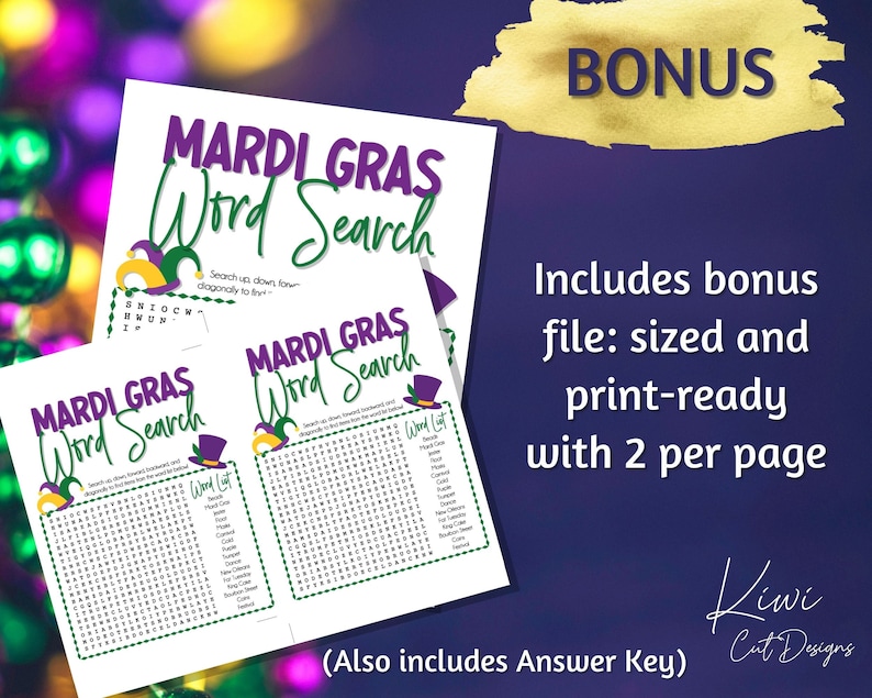 Mardi Gras Word Search Printable Game Word Search Instant | Etsy