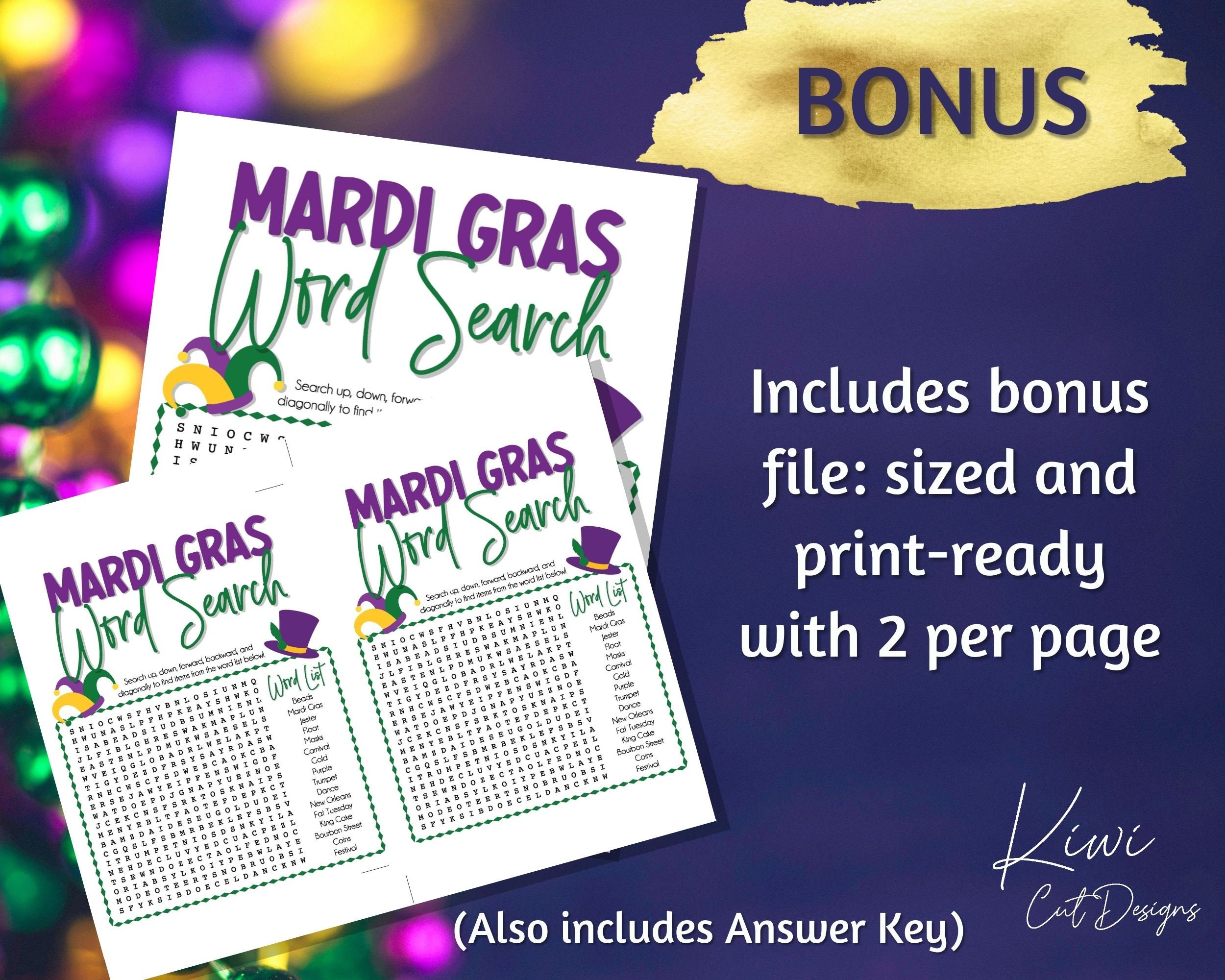 Mardi Gras Word Search | Printable Game | Word Search Instant Download ...