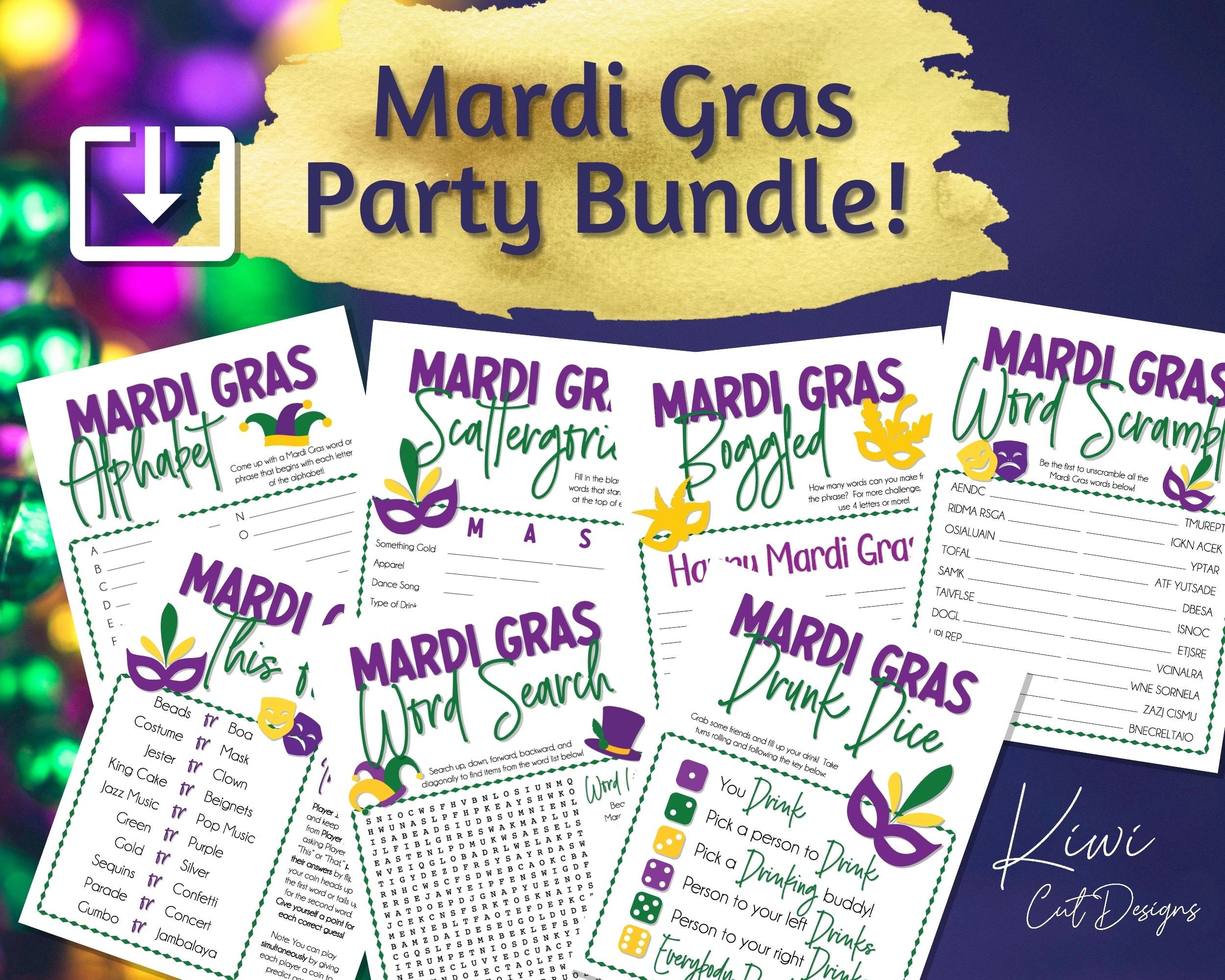 Mardi Gras Printable Games Bundle | Mardi Gras Party Game Ideas ...