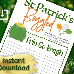 St Patrick's Day Boggle Game | Printable Game | St Pats Instant ...